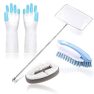 Whaline 4pcs Swimming Pool Skimmer Net Hot Tub Maintenance Accessory Kit Fine Mesh Leaf Skimmer Contain Pool Net, Scrubbing Brush and Sponge Brush, with a Pair of Gloves for Garden Pond Spa