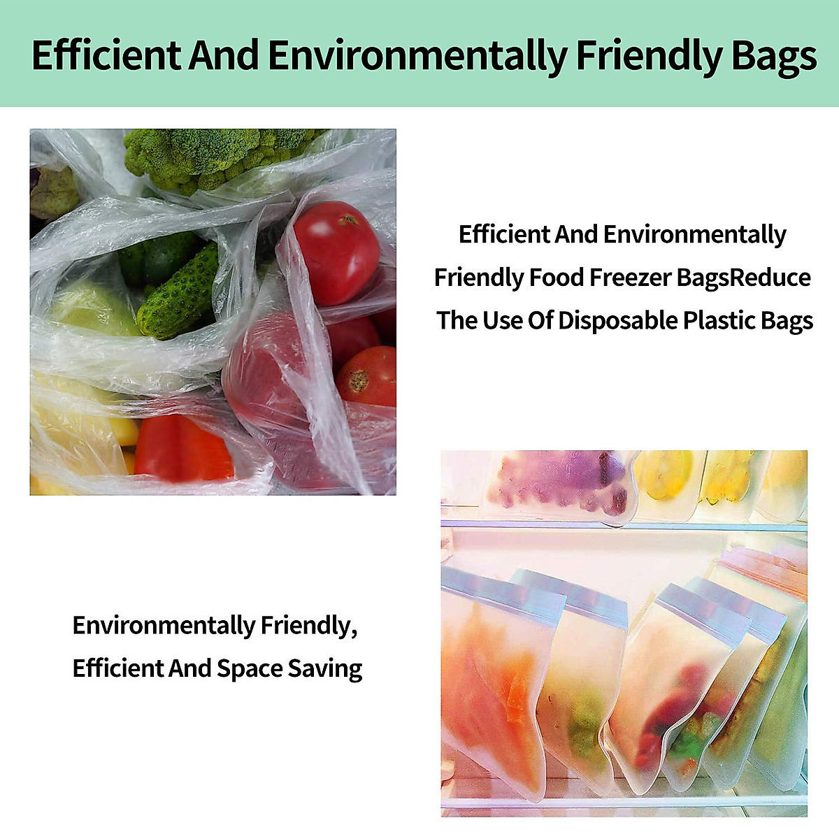 VECELO Reusable Storage Bags, Leakproof Storage Bag Sandwich Bags for Food, Travel, Home Organization, BPA FREE Resealable Lunch Bag for Meat Fruit Veggies