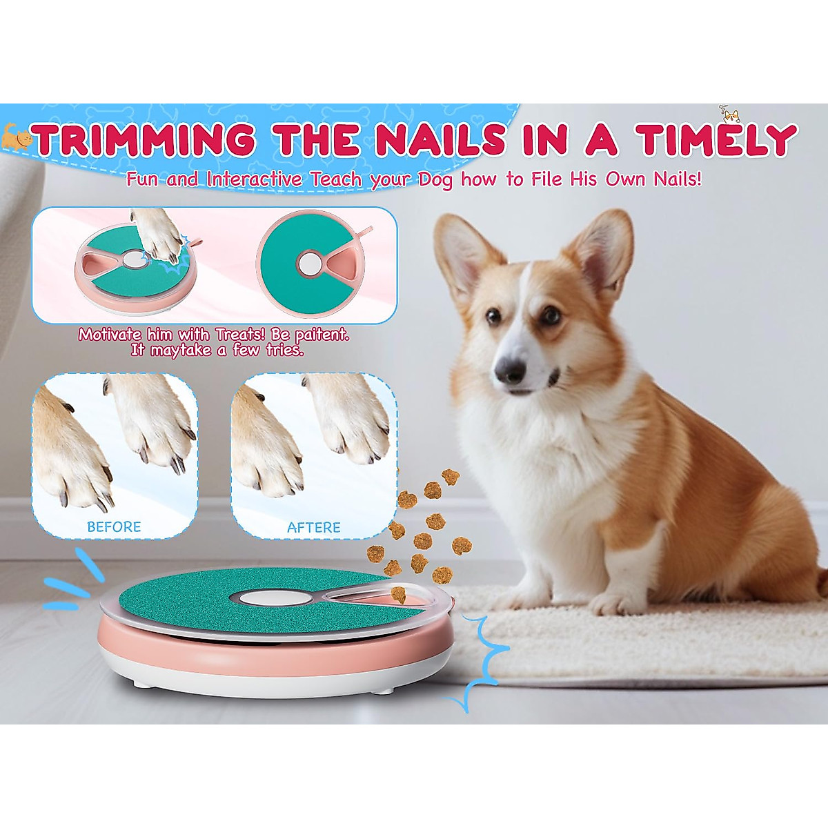 BETOPET Dog Nail Scratch Board with 3 File Papers, Multifunctional Scratch Pad & Treat Puzzle Feeder