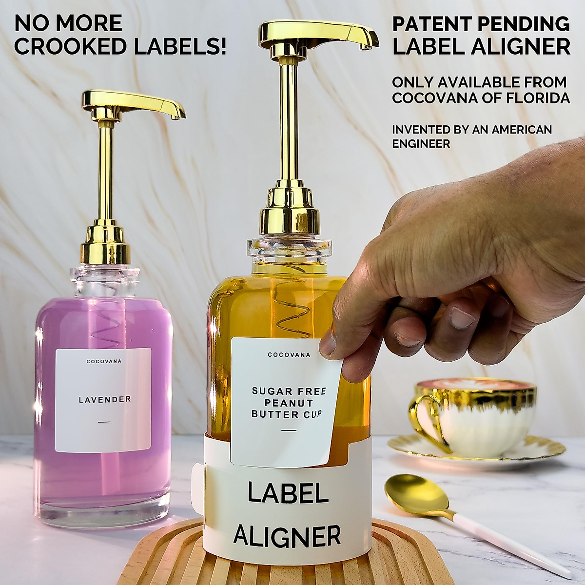 2024 Coffee Syrup Dispenser, 102 Labels & Aligner, Large Coffee Syrup Pump for Coffee Bar, Coffee Sauce Dispenser, 500ml Glass Bottle Set of 2, Gold Kitchen Accessories Espresso Flavor Torani Monin