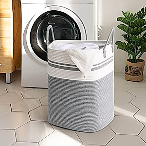 Goodpick Laundry Basket Square Laundry Hamper Tall Dirty Clothes Hampers for Laundry, Living Room, Nursery, Dorm Large Woven Storage Basket for Blankets, Toys, Towels, Yoga Mat Storage, 15"x 20", Grey