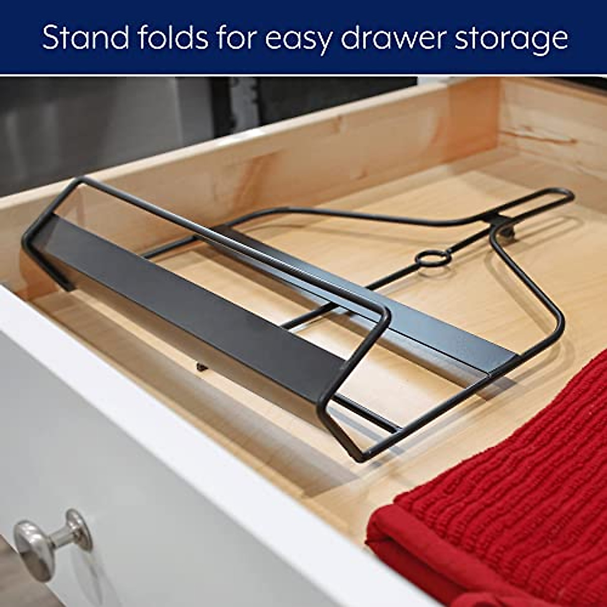 AuldHome Rustic Black Metal Cookbook Stand; Vintage Recipe Holder for Cooking and Baking