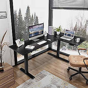FLEXISPOT Pro Corner Desk Dual Motor L Shaped Computer Electric Standing Desk Sit Stand Up Desk Height Adjustable Desk Home Office Table, Black Frame Only