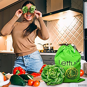 Reusable Vegetable Produce Bags Salad Sack - Keep It Fresh Produce Bags for Refrigerator Bags Fruit Bags Lettuce Storage Bag - Lettuce Keeper for Fridge Green Vegetable Bags Storage with Drawstrings