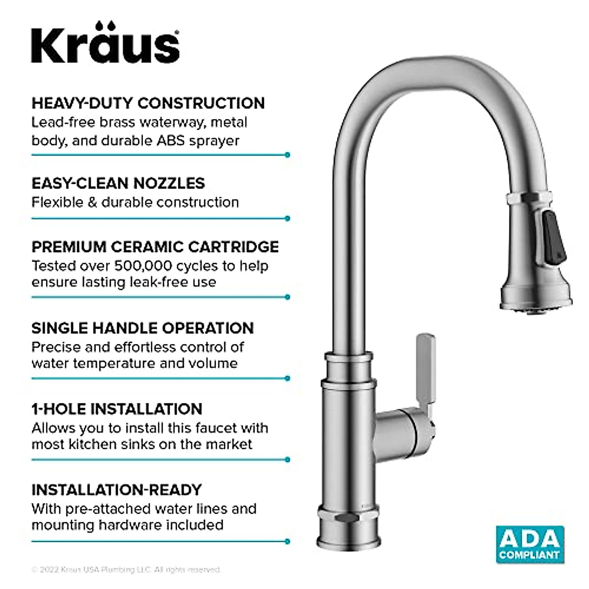 KRAUS Allyn Transitional Industrial Pull-Down Single Handle Kitchen Faucet in Spot-Free Stainless Steel, KPF-4101SFS