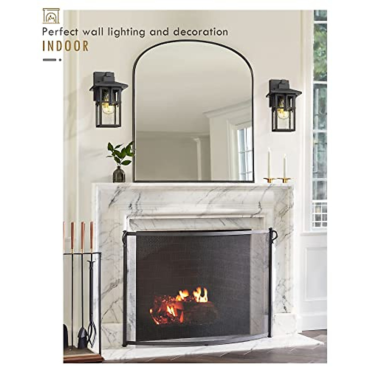 HWH INVESTMENT Outdoor Wall Light 2 Pack, Exterior Wall Sconce Light Fixtures with Seeded Glass, Farmhouse 1-Light Porch Light Waterproof for Patio Balcony Indoor, Matte Black, 5HX62B-2PK BK