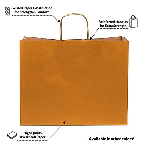 Orange Gift Bags - 16x6x12 Inch 50 Pack Kraft Paper Shopping Bags with Handles, Large Craft Totes in Bulk for Boutiques, Small Business, Retail Stores, Birthday Parties, Jewelry, Merchandise