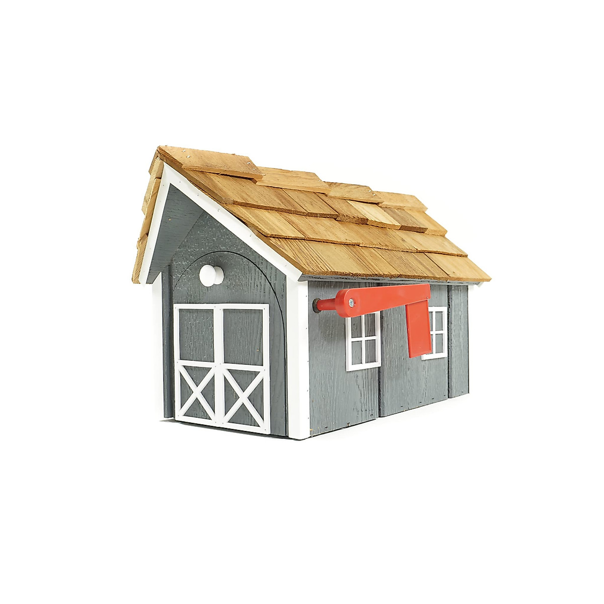 Wood Mailbox with Cedar Shake Roof and Magnetic Latch - Choose Your Color (Grey & Cedar Shake & White)