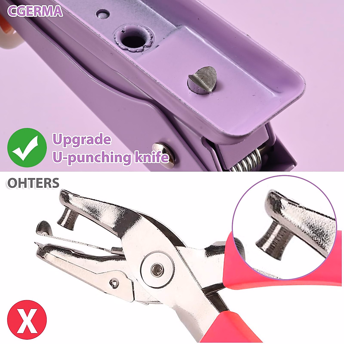 Single Hole Puncher,1/4" Hole Punch,50% Labor Savings, Heavy Duty Hole Puncher, Paper Punch, 15 Sheet Capacity, Metal Hole Puncher for ID Card, Chipboard, Art Project,Purple