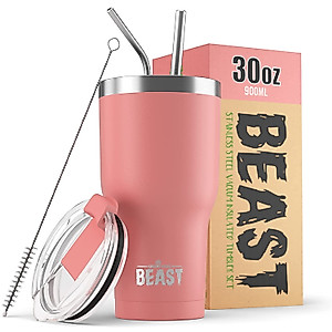 Beast 30 oz Tumbler Stainless Steel Vacuum Insulated Coffee Ice Cup Double Wall Travel Flask (Blossom Pink)