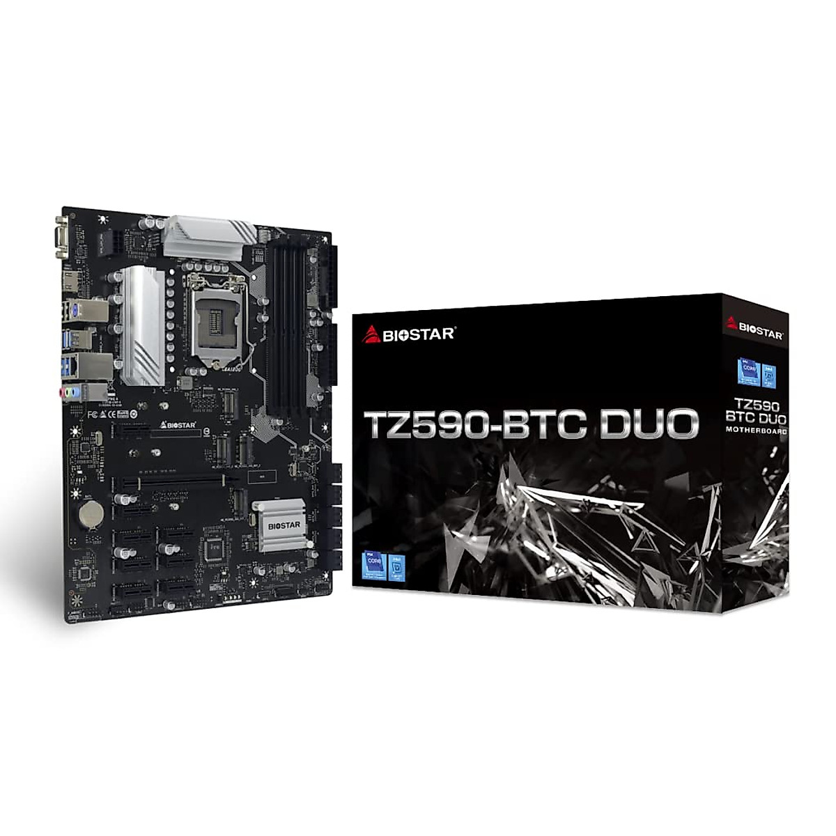 Biostar TZ590-BTC Duo (Intel 10th and 11th Gen) LGA 1200 Intel Z590 9 GPU Support GPU Mining Motherboard.