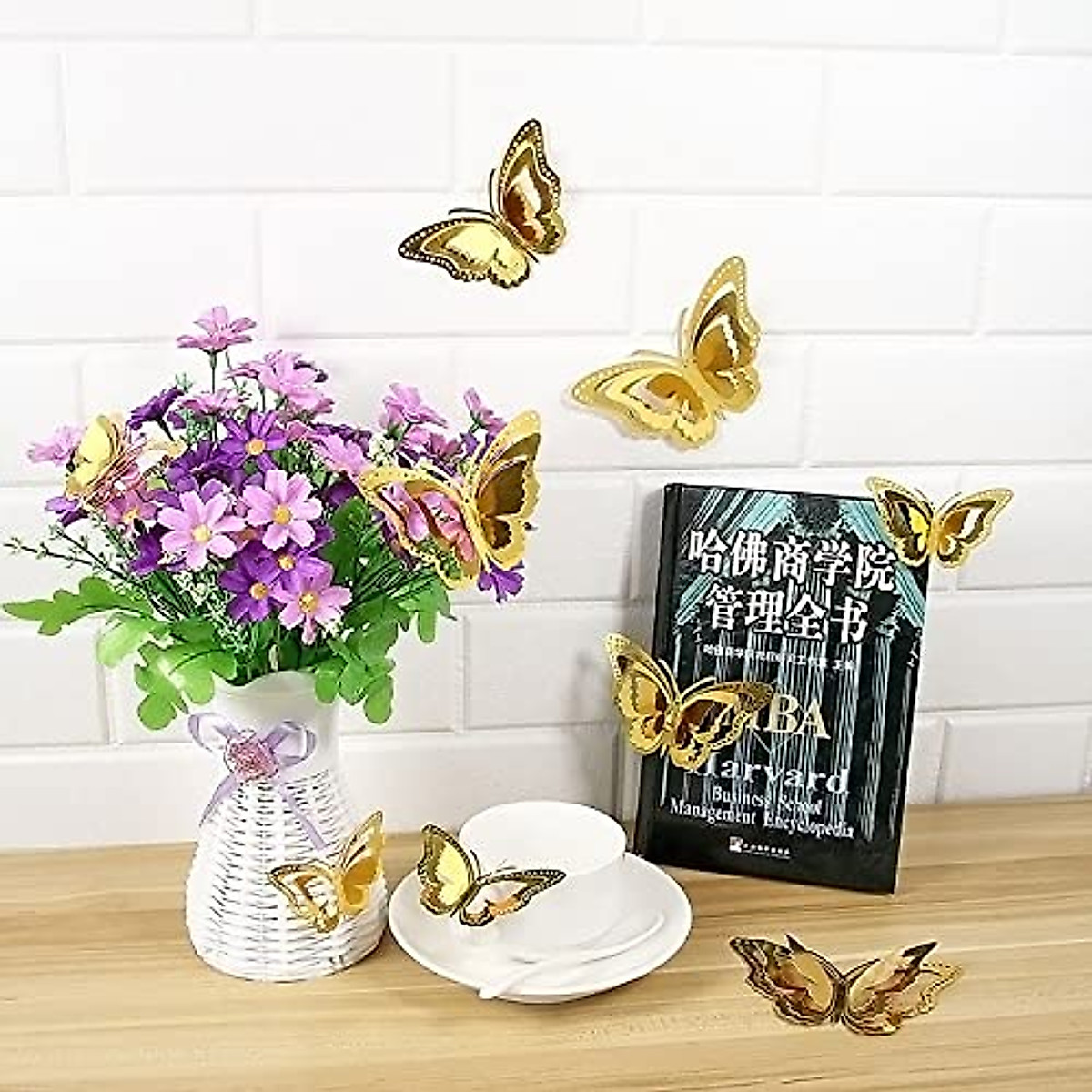 HUSGA Butterfly Wall Decor, 3 Sizes Butterfly Cake Decorations, Three-dimensional hollow design Hanging butterfly for Garden Themed Tea Party Graduation Wedding Baby Shower. (Gold)
