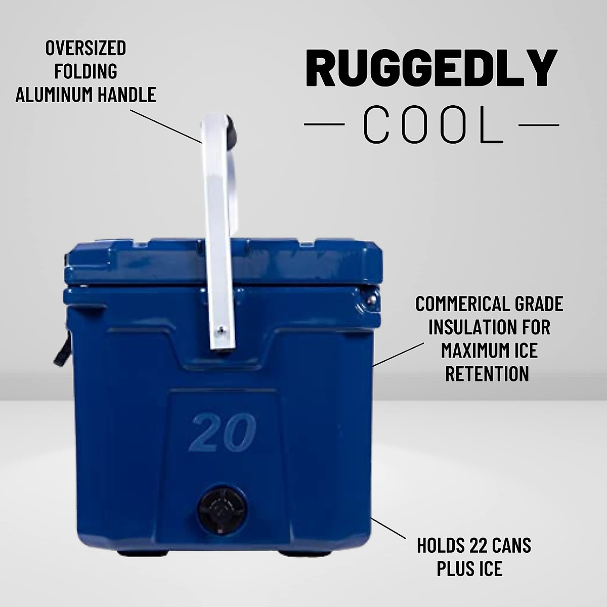 CAMP-ZERO 21 Quart Rotomolded Hard Cooler - Insulated Ice Chest with 4 Cup Holders - Bear-Proof Travel Ice Box for Beverage, Drink, BBQ, Fishing, Camping, Outdoor, Navy Blue
