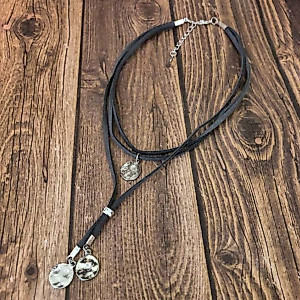 LARVOVUE Boho Black Velvet Choker Necklace for Women Gothic Silver Coin Pendant Layered Long Jewelry (Black)