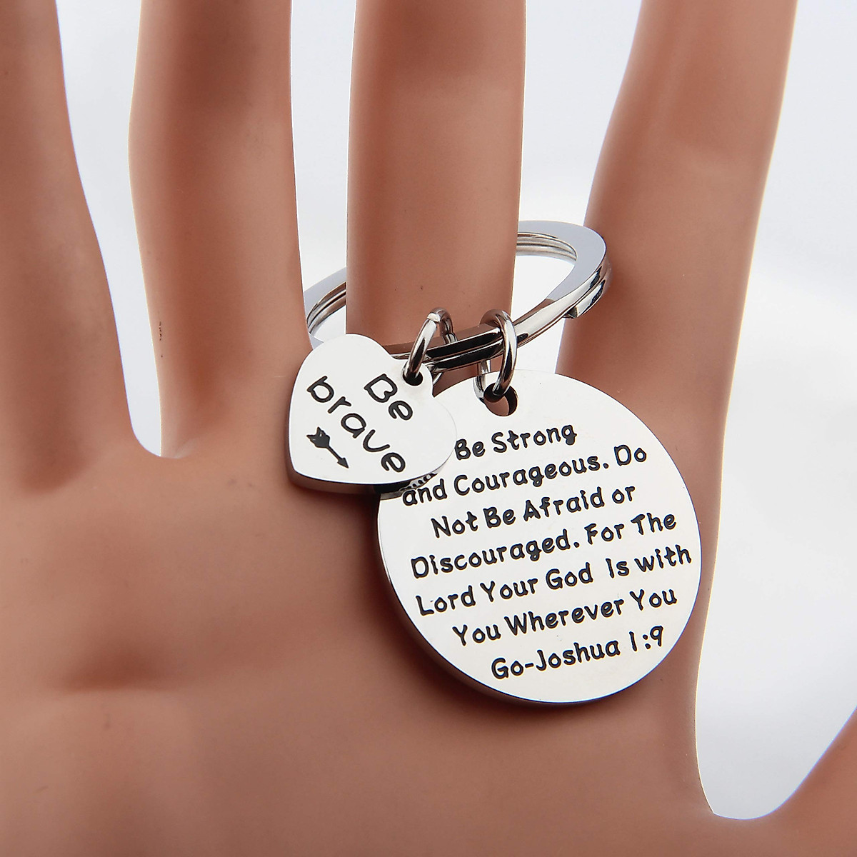 FEELMEM Joshua 1:9 Be Strong And Courageous Religious Keychian Be Brave Inspirational Keyring Scripture Jewelry Christian Gift (silver)