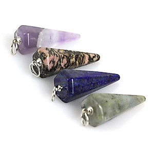 Stone Pendulum Pendant 6 Faceted Hexagon Cone Healing Crystal Reiki Dowsing Pendulum Stone Divination Jewelry K70W4 (Blue Tiger Eye)