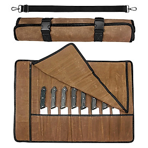 Knife Roll,Knife Bag,Knife Case,Waxed Canvas Chef Knife Bag,Portable Knife Roll Bag With 10 Slots Plus 1 Zipper Pockets Can Hold Home Kitchen Knife Tools Up To 18.8”,Heavy Duty Knife Bags For Chefs
