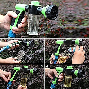 High Pressure 8 in 1 Car Wash Brush Foam Gun,Garden Hose Nozzle Foam Cannon Bottle Soap Sprayer,Watering Plants,Showering pet,Wash Car(Black)