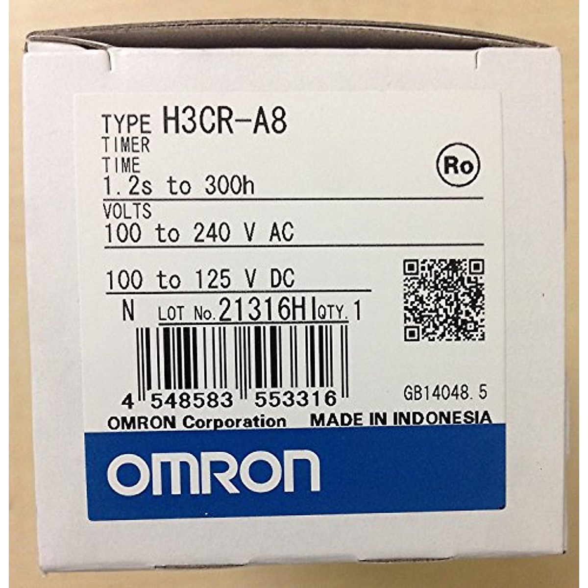 OMRON Industrial Automation H3CR-A8-AC100-240/DC100-125 Electromechanical Multifunction Timer