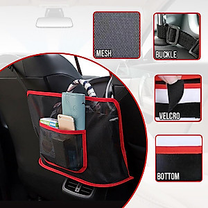 GKmow 2 PCS Car Storage Mesh Pocket Between Two Seats, Hanging Car Storage Organizer, Rear Seat Pet Child Mesh Barrier, Universal Mesh Storage Bag for Most Cars (Red #Upgrade Model)