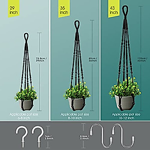 RIFNY 29 Inch Macrame Plant Hanger Indoor, Small Hanging Planter Basket Woven Boho Rope Hanger Kits with Metal S Hooks for Up to 8 Inch Plant Pots Indoor Outdoor Home Decro No Tassels (2PACK-Black)