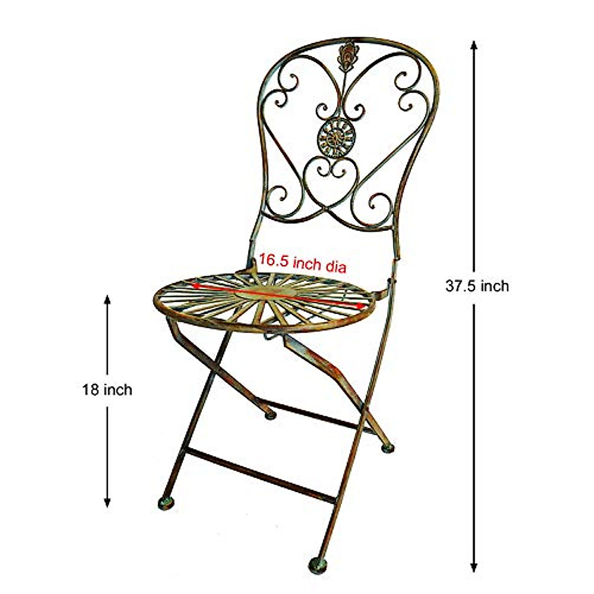 Westcharm Folding Metal Bistro Outdoor Chair for Outside Patio with Peacock Tail Motif, Set of 2