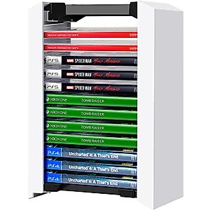 Eddrence PS5 Game Storage Tower Universal Games Storage Tower Stores 12 Game or Blu-Ray Disks Game Holder Rack for PS4, PS5, Xbox One, Xbox Series X/S, Nintendo Switch Games and Blu-Ray Disks