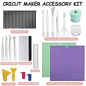 Accessories Bundle for Cricut Machine Maker, Compatible with Cricut Machine, Cricut Maker Weeding Tool, Colored Pencil, Cutting Mat, Scraper, Ruler, Adapter Suitable for Beginners Artisans 44 PCS