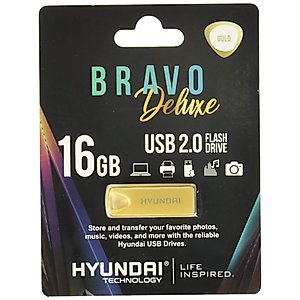 HYUNDAI Bravo Deluxe 16GB USB 2.0 Metal Flash Drive with Keychain - Max. Read Transfer Rate 10MB/s and Max. Write Transfer Rate 3MB/s [Gold] Components U2BK/16GAG