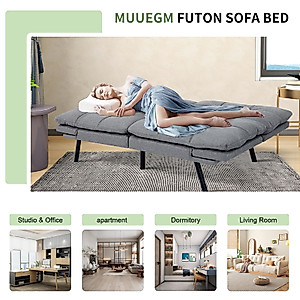 MUUEGM Futon Sofa Bed, Convertible Memory Foam Futon Couch Bed, Modern Love Seat Daybed Sofa for Living Room,Small Space,Office,Adjustable Backrests Armrests 71" Sofa Bed,Light Grey