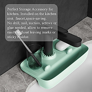 SooGree Faucet Hanging Sink Rack,Soap Sponge Holder Drain Shelving for Bathroom, Silicone Kitchen Storage Rack,Multifunctional Drainage Hole Durable Slope Design Storage Toiletry (Green)