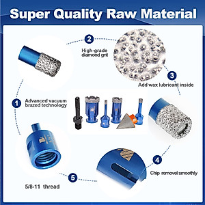Diamond Core Drill Bit Set - 6/8/25/35 Diamond Hole Saw & for Porcelain Tile Ceramic Marble Granite Drilling 1-3/8"Diamond Chamfer bit with 5/8-11 Thread&Adapter