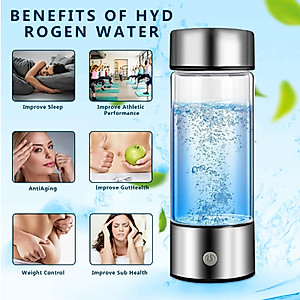 Hydrogen Water Bottle Generator (420ml 3-Minute) Quick Electrolysis, SPE/PEM Technology, Portable USB Charging Ideal for Home, Travel, Exercise, and Gifting (Silver)
