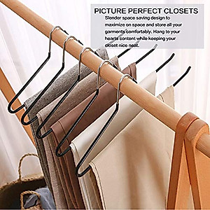 PJJXMY Pants Slack Trousers Hangers - 10 Pack, Space Saving Slim Strong and Durable Anti-Rust Chrome Metal Hangers, Open Ended Design for Easy-Slide Pant, Jeans, Skirt, Slacks Etc (Black Heavy Duty)