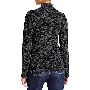 Karl Lagerfeld Paris Women's High Neck Chevron Knit, Black Silver, X-Large