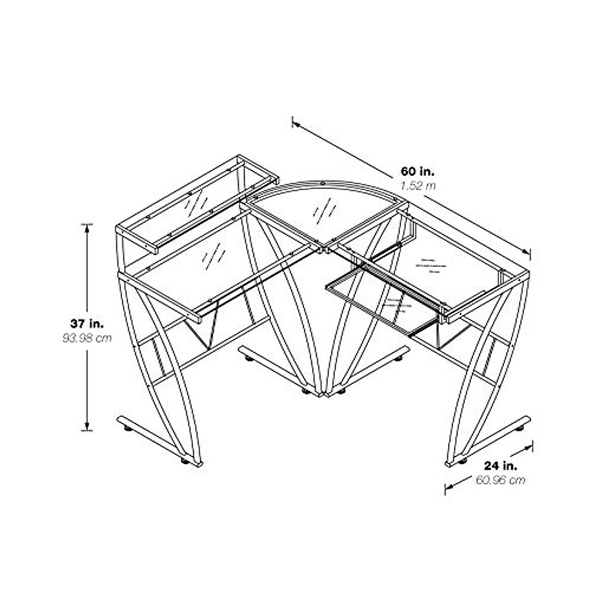 OSP Home Furnishings Constellation L Shaped Home Office Gaming Editing Desk, Black