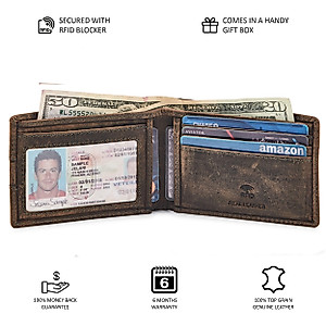 Wallet for Men Bifold Real Leather Slim RFID Blocking Front Pocket Minimalist Stylish Design with ID Window in Gift Box (Crazy Horse, Moss)