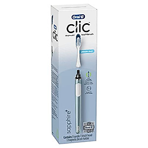 Oral-B Clic Manual Toothbrush (Aqua) with 2 Replaceable Brush Heads and Magnetic Brush Mount