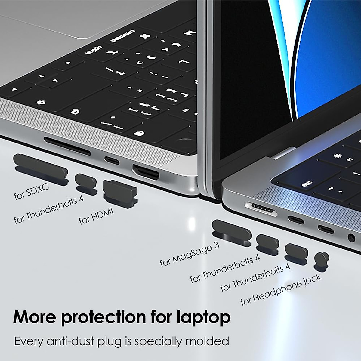 ProElife 7 Pcs Anti Dust Dirt Plug Cups Set for 2023-2021 MacBook Pro 14.2 inch 16.2 inch M3 M2 M1 Pro/Max (Model: A2779/A2442/A2780/A2485) Accessory Silicone Anti Dirt Protective Cover (Black)