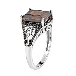 SHOP LC Smoky Quartz Crystals Ring for Women Platinum Plated 925 Sterling Silver Jewelry Gifts for Women Size 7 Ct 3.3 Birthday Gifts