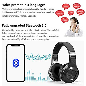 Bluedio V5.0 Bluetooth Headphones Over Ear, Wireless Bluetooth On-Ear Stereo Earphones Noise Cancelling, Soft Memory-Protein Earmuffs, w/Mic (Black)
