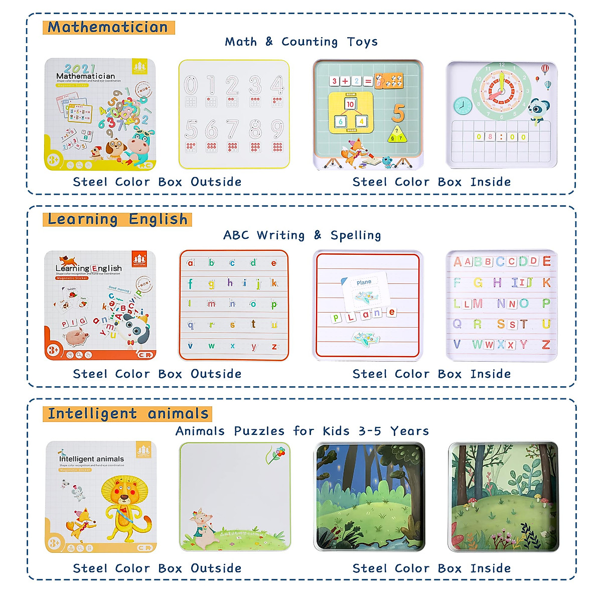 TOGELIN Preschool Learning Activities, Sight Words Flash Cards Kindergarten, Educational PreK Workbook Toys for 2 3 4 5 6 Years Old, Learning Toys with Magnetic Letter&Number Puzzles-3 Pack