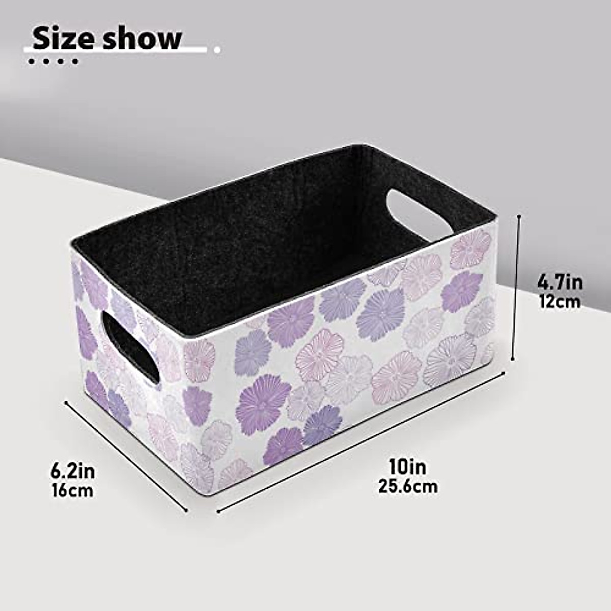 Purple Flowers Storage Basket Felt Storage Bin Collapsible Felt Storage Empty Gift Baskets Organizer for Kids Bedroom Magazine