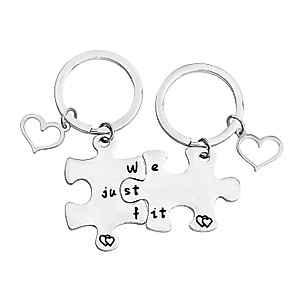 MYOSPARK We Just Fit Puzzle Piece Keychain Set Best Friend Keychain Couple Keychain His and Her Gift BFF Gift (we just fit keychain set)