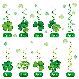 30PCS St Patricks Day Decorations Party Supplies Lucky Irish Green Shamrock Hanging Foil Swirl Decor for Home Ceiling Party Favors