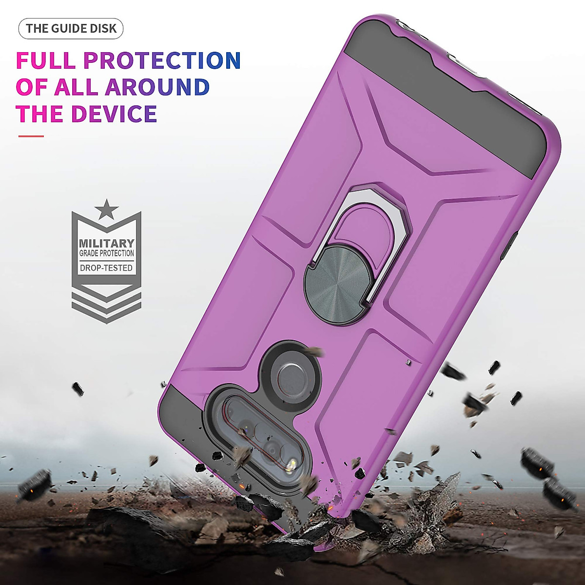 YmhxcY Compatible for LG V20/VS995/H990/LS997/H910 Case with HD Screen Protector,360 Degree Rotating Ring Kickstand Holder Dual Layers of Shockproof Phone Case for LG V20-ZS Purple