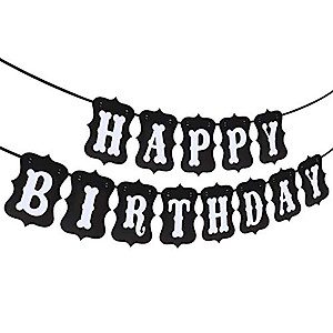 LINGTEER Happy Birthday Black and White Bunting Banner Decorations Birthday Party Photo Prop Decorations Sign.