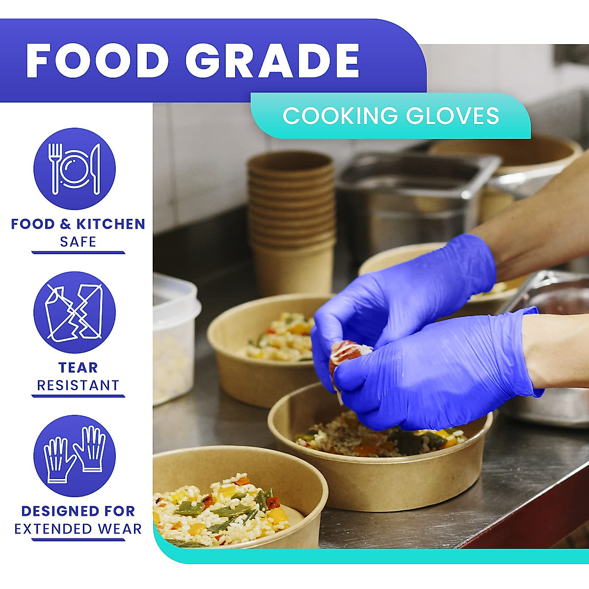 OWELL Medical Exam Nitrile Gloves | MEDIUM | 4mil Disposable Gloves, Powder-Free, Latex-Free Food Safe Certified Gloves (100ct)