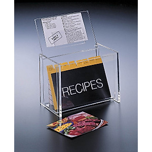 Acrylic Lucite Recipe Box Holder with Lid display Box and Recipe Cards 5 x 3 by Huang Acrylic