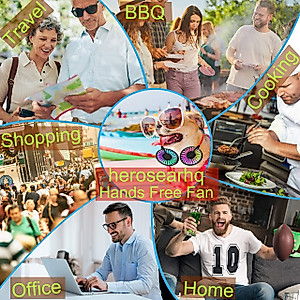 USB Neck Hanging Fan Personal Hands-Free Fan Neckband Fan - Rechargeable 2000mAh/Colorful LED/3 Speeds/360 Degree Headphone Design for Home, Sport, Camping, Beach, Travel, Office - Black